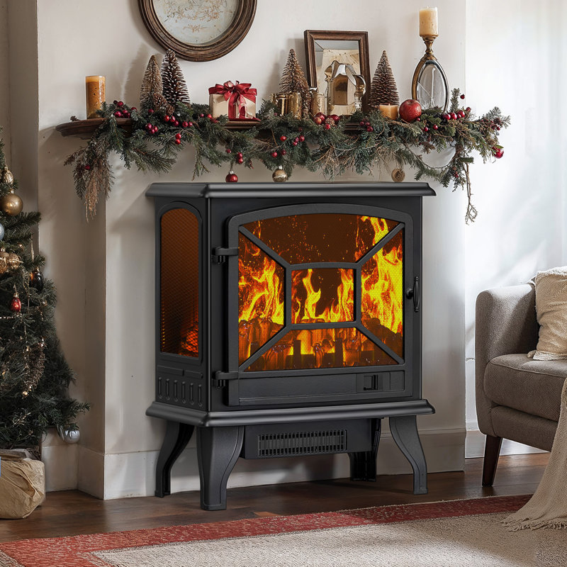 Cythina 24 Freestanding Electric Fireplace Stove Heater with Smart Control